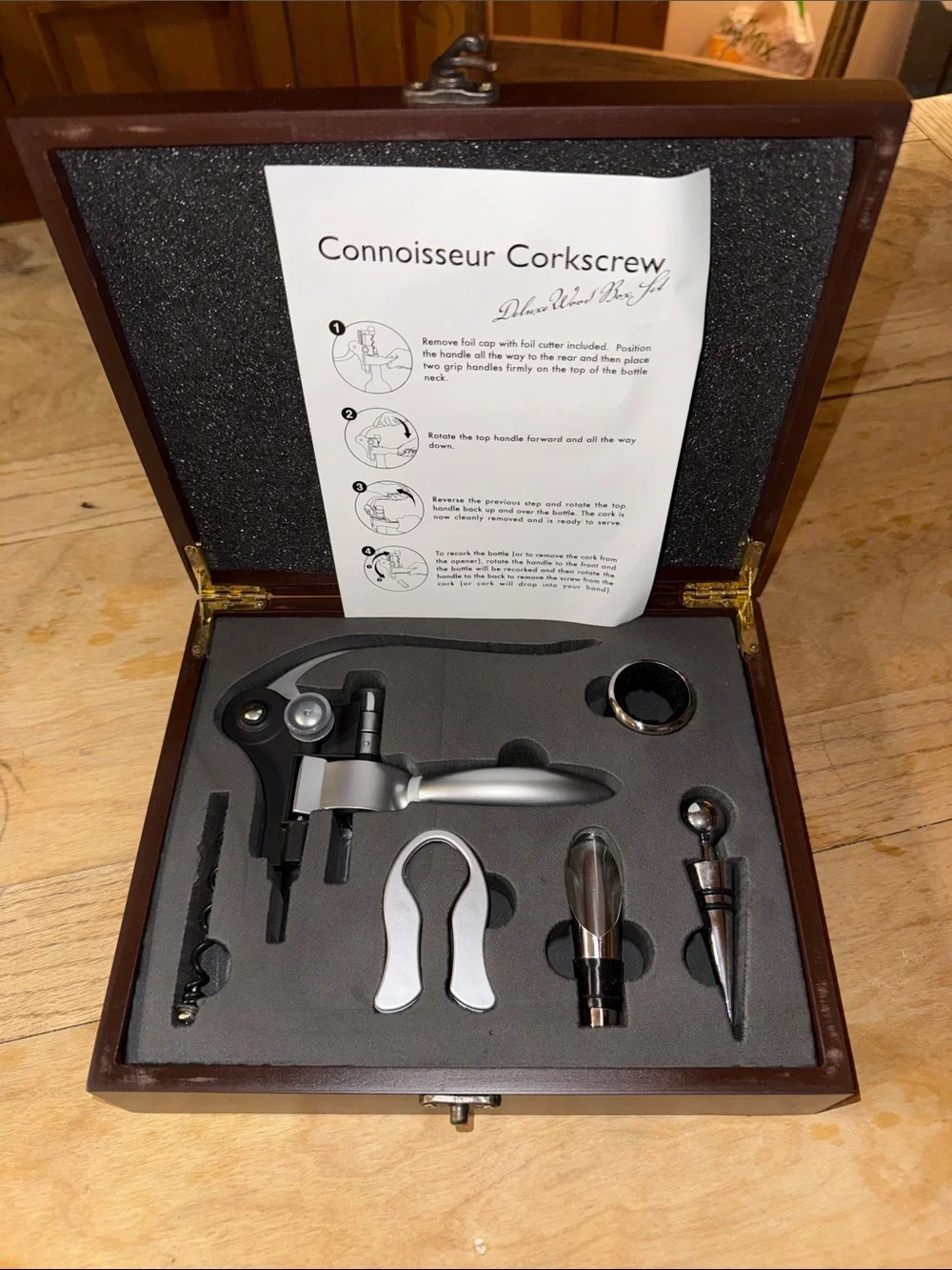 Kitchen | Connoisseur Corkscrew Deluxe Set Wood Box Wine Bottle Opener ...